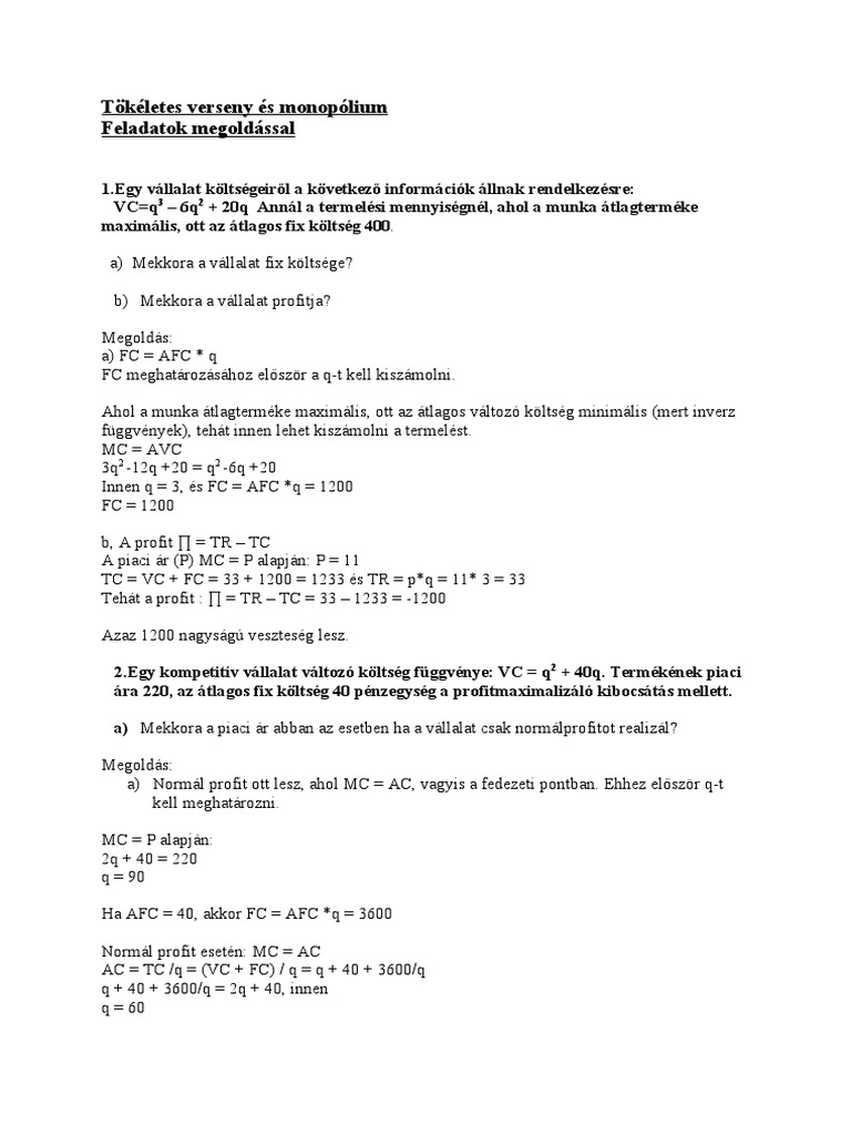 Mikro Jegyzet Feladatok Megoldassal | PDF