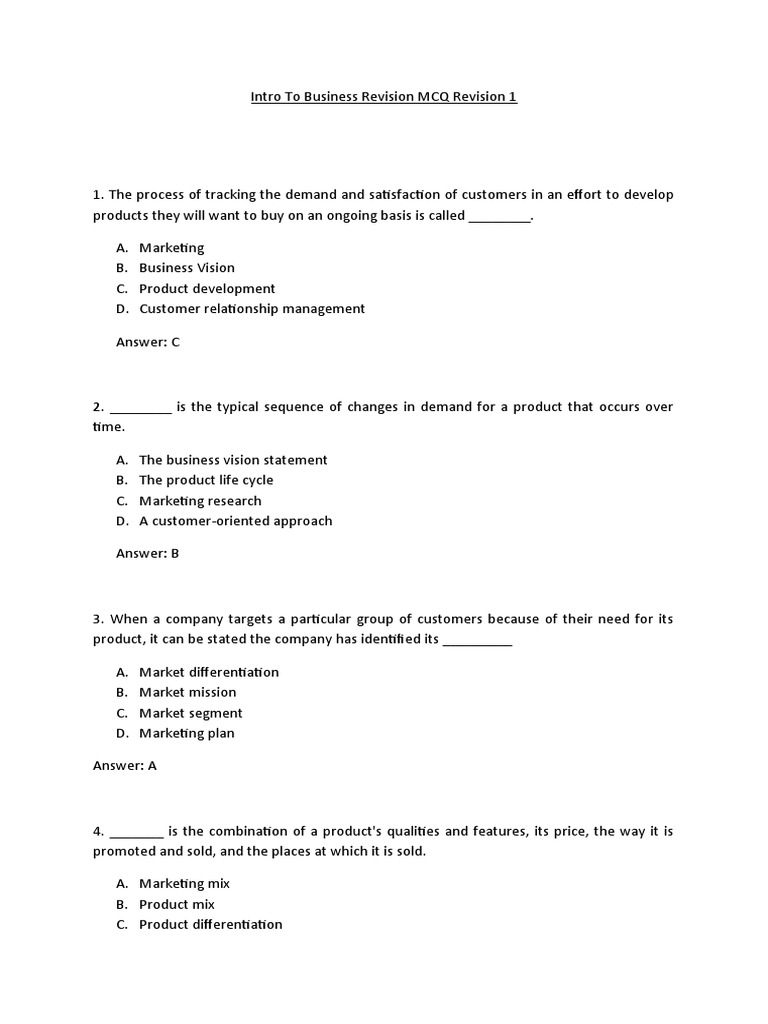 Business MCQs for Revision and Study | PDF