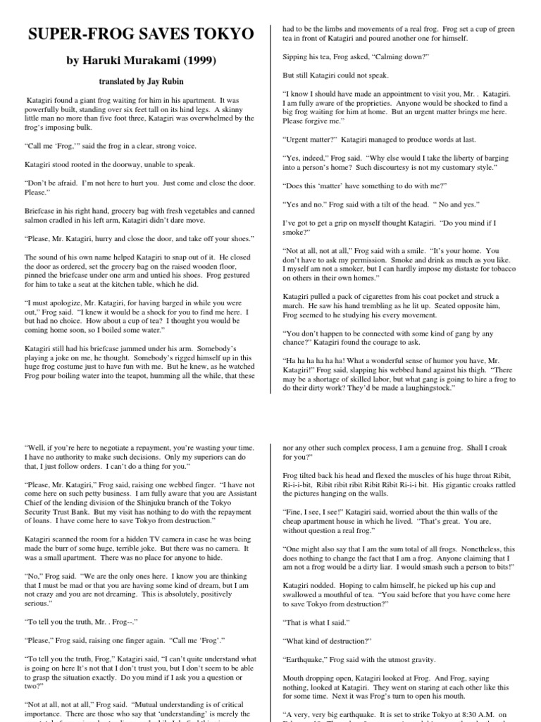 Super-Frog Saves Tokyo by Haruki Murakami | PDF | Frog