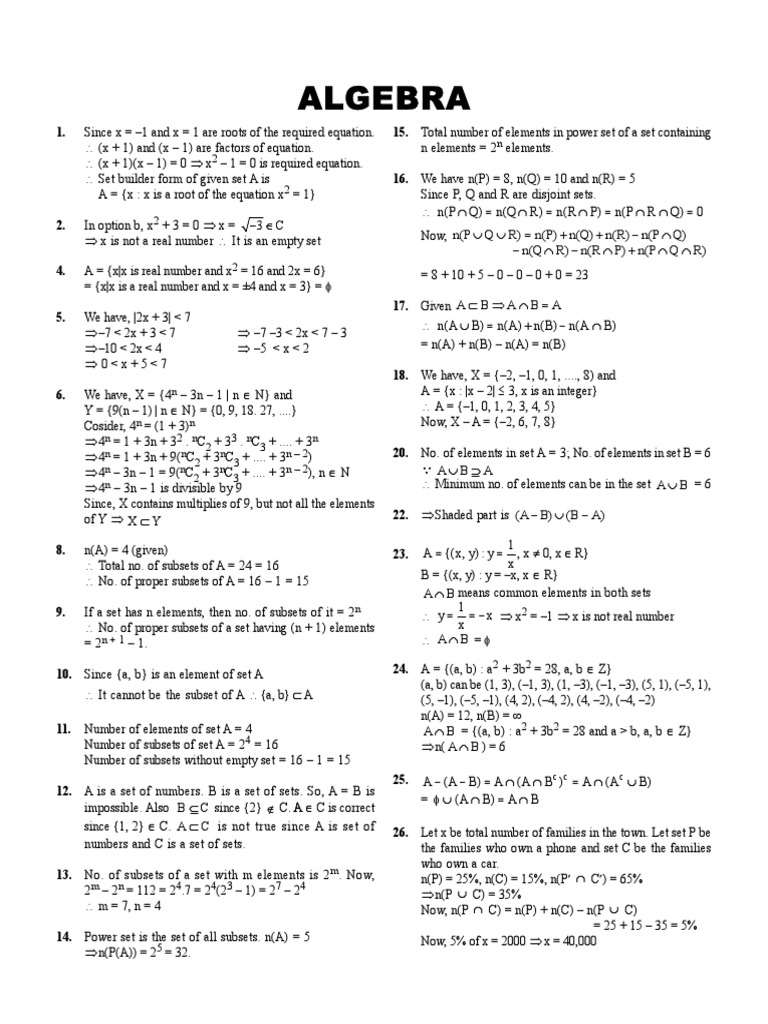 Mathematics Problems And Concepts Related To Set Theory Relations And