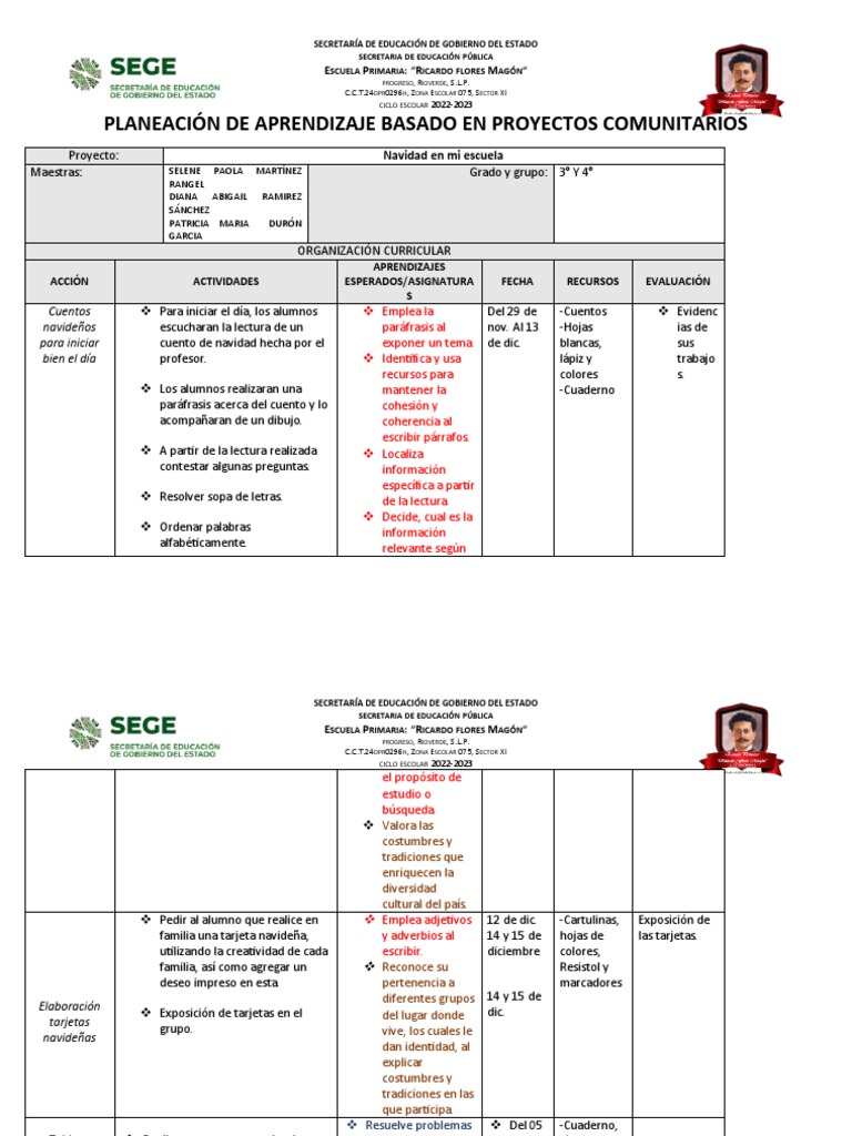 PLANEACIÓN DE APRENDIZAJE BASADO EN PROYECTOS COMUNITARIOS 3° Y 4° | PDF | Educación primaria