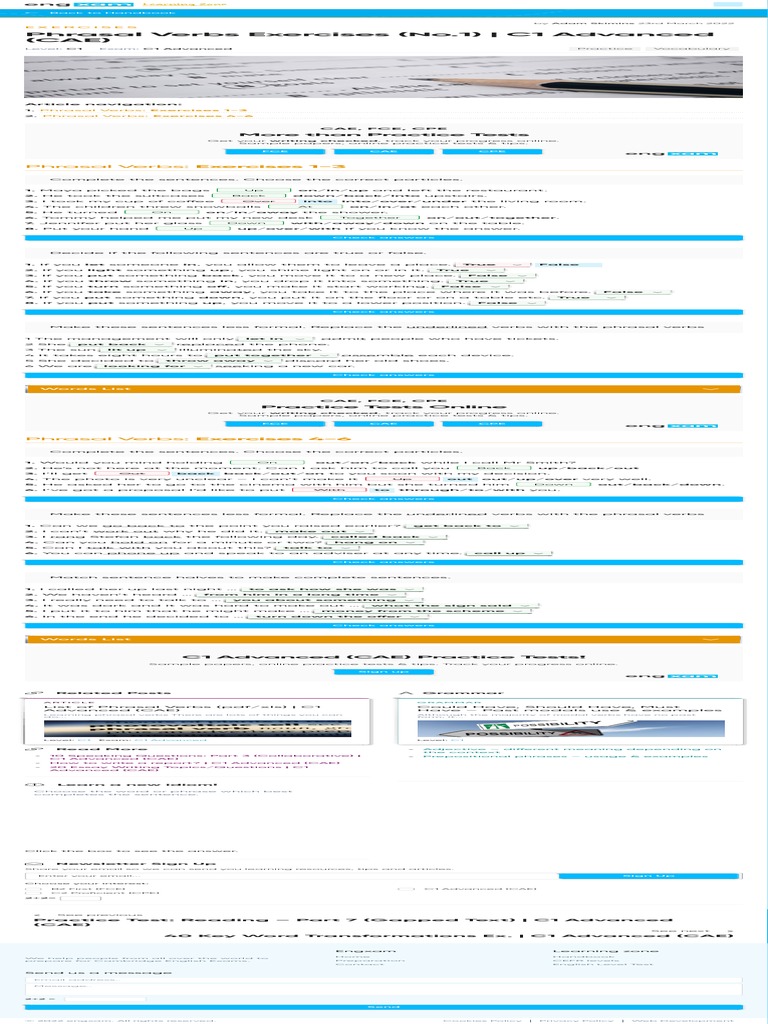 Phrasal Verbs Exercises (No.1) C1 Advanced (CAE) PDF | PDF ...