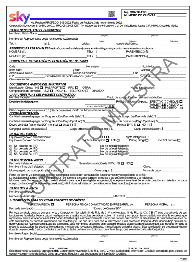 Contrato SKY-V1-2022 (645-2022) MUESTRA | PDF | Tarjeta de crédito | Pagos