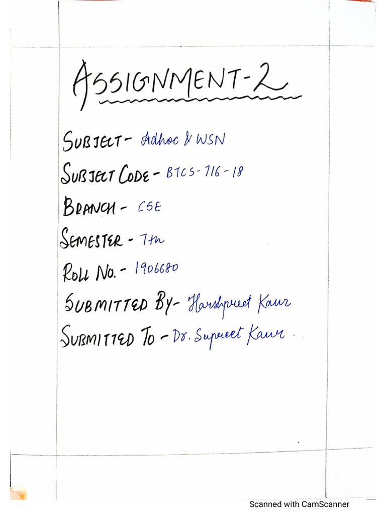 Adhoc & WSN 2nd Assignment | PDF