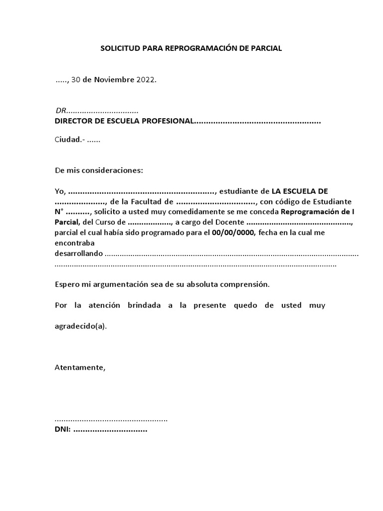 Solicitud para Reprogramacion Parcial | PDF