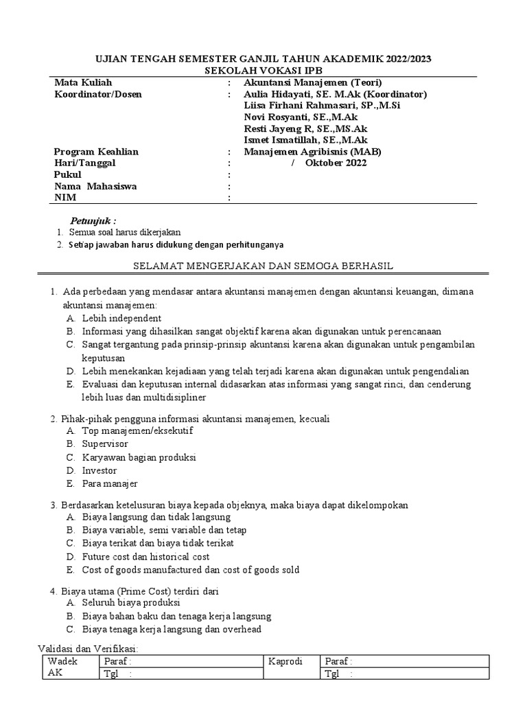 Soal Uts Akmen Mab 2022 | PDF