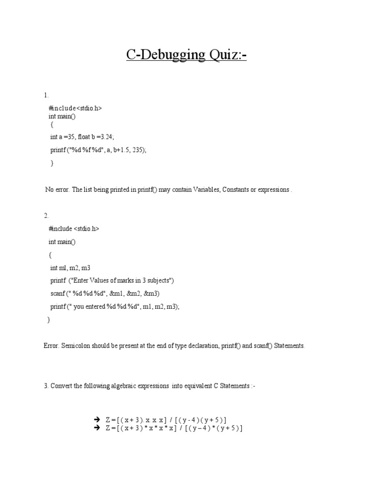 C Debugging Quiz | PDF | Pointer (Computer Programming) | Computer ... C Debugging Quiz | PDF | Pointer (Computer Programming) | Computer ...