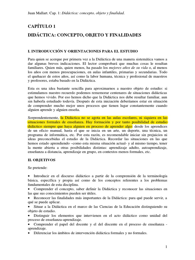 Didactica Objeto Concepto y Finalidad | PDF | Plan de estudios | Aprendizaje