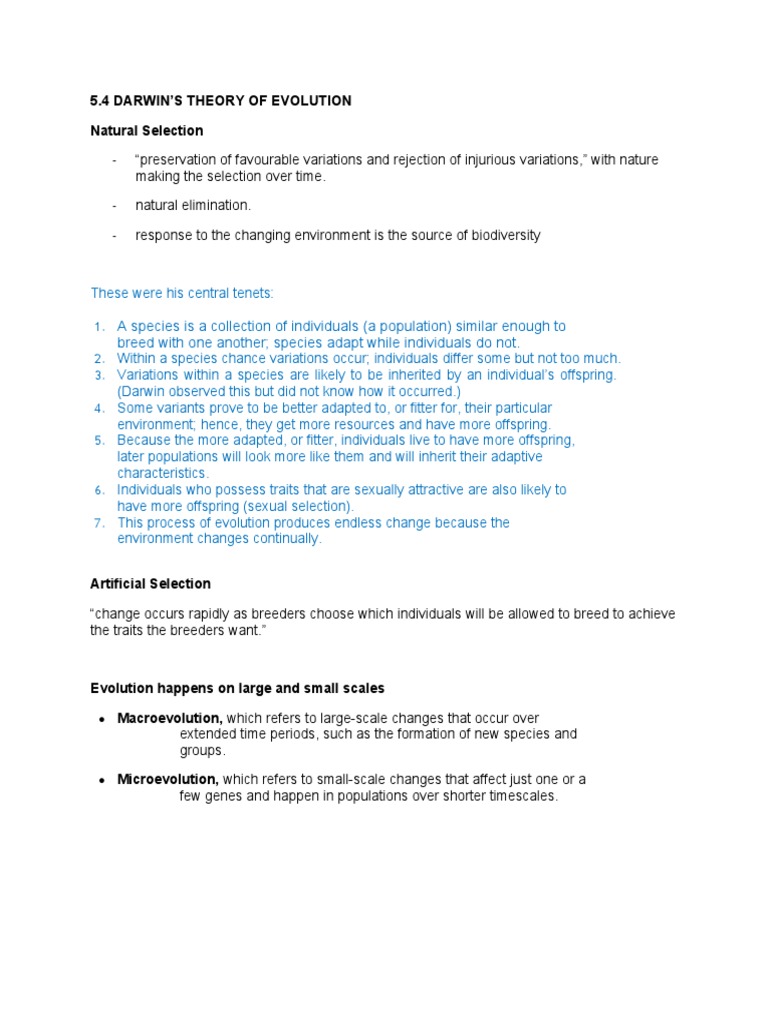 5.4 Darwins Theory of Evolution | PDF | Evolution | Homology (Biology)