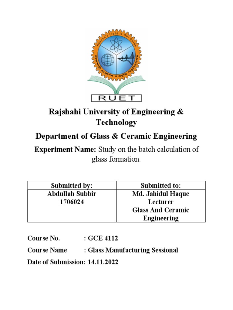 Study on Batch Calculation for Glass Formation | PDF | Glasses | Mole ...