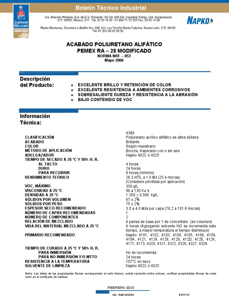 Napko 4389 NRF Ra28mod | PDF | Presión | Química