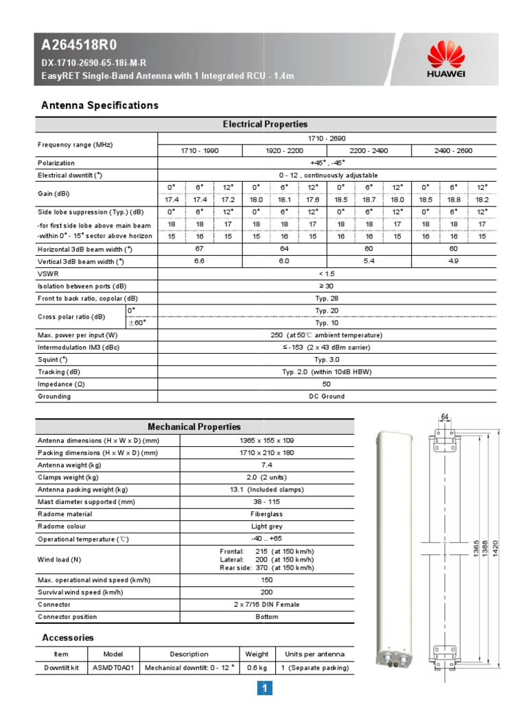 A264518R0 - 2.3 - 14 - 65 - RET - XP UWB - Datasheet | PDF | Antenna ...