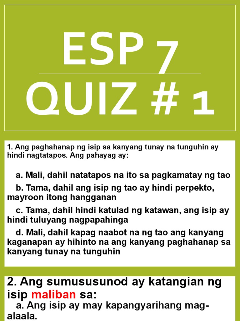 Esp 7 Q2 Quiz 1 | PDF