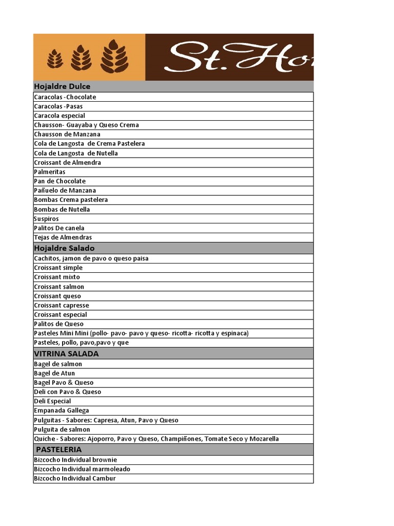 Precios Tienda Actualizados Bolleria ST Honore | PDF | Productos horneados | Cocina mediterranea