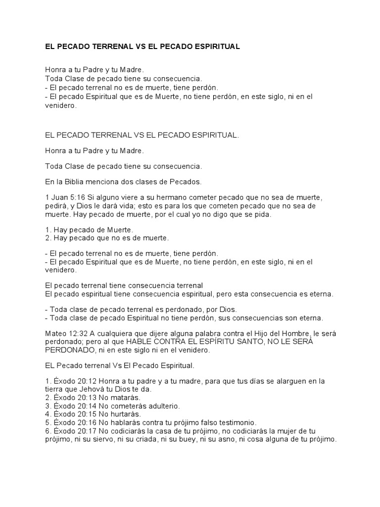 El Pecado Terrenal VS El Pecado Espiritual | PDF | Pecado | Dios