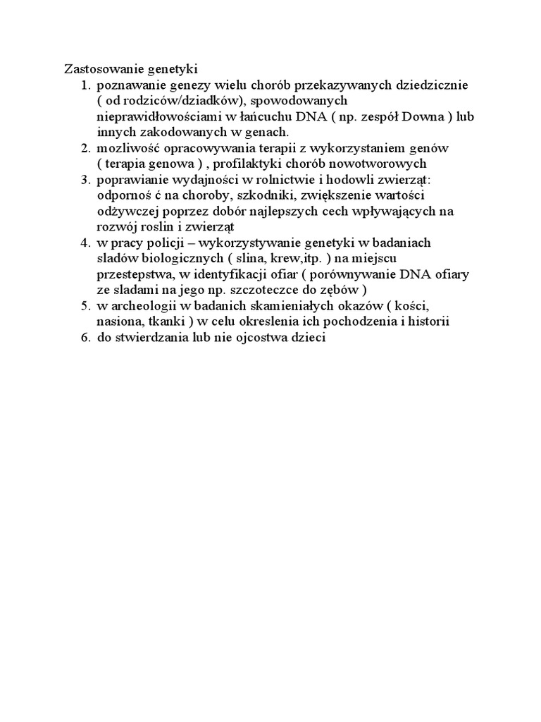 Zastosowanie Genetyki - Doc Poprawiony | PDF
