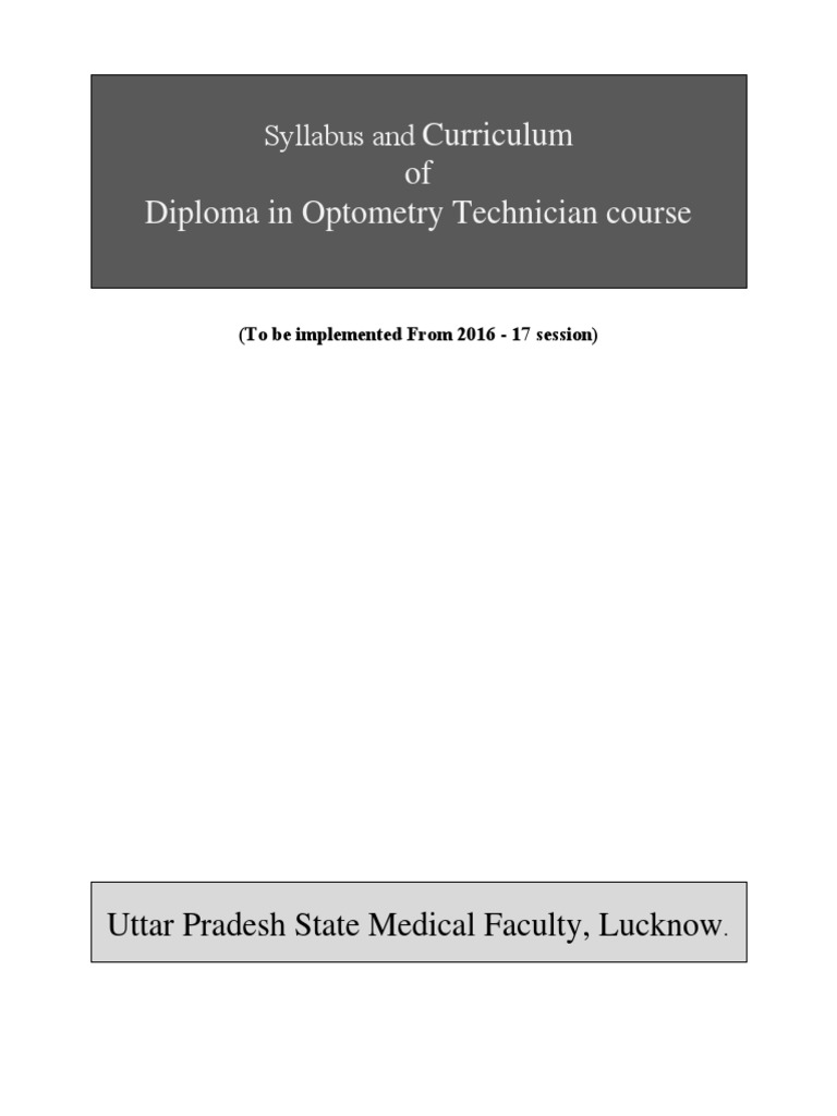 Curriculum of Diploma in Optometry Technician Course: Syllabus and ...