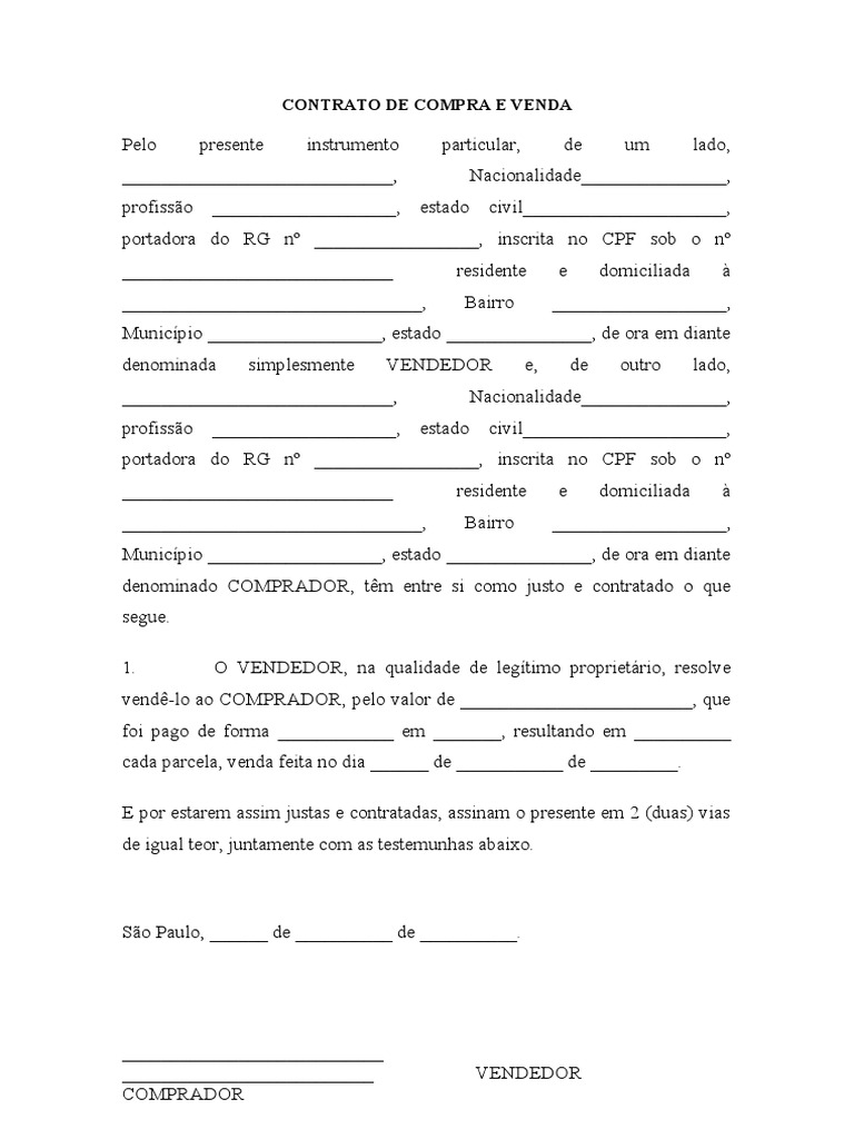 Contrato de Compra e Venda de Objeto | PDF