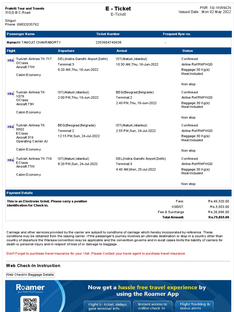 Flight Ticket and Insurence | PDF | Insurance | Airlines