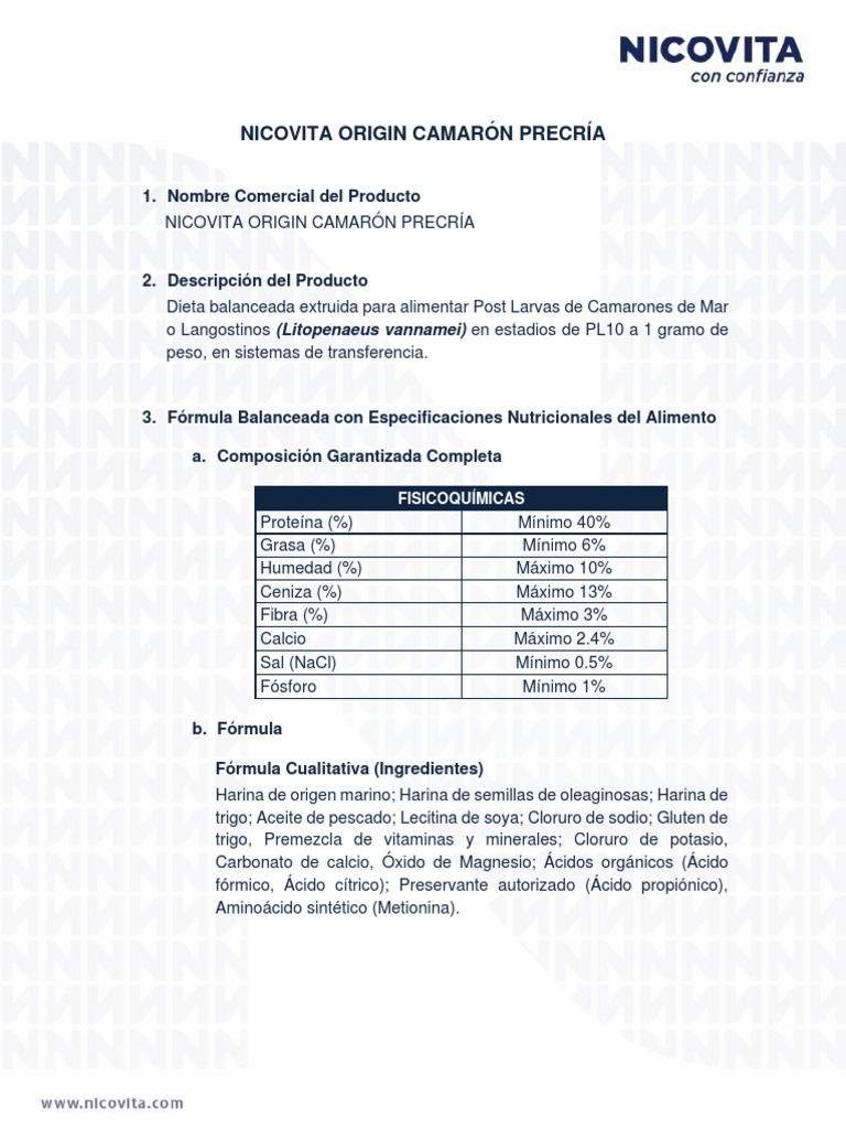FT Nicovita Origin Camaron PC 1 | PDF | Alimentos | Ácido