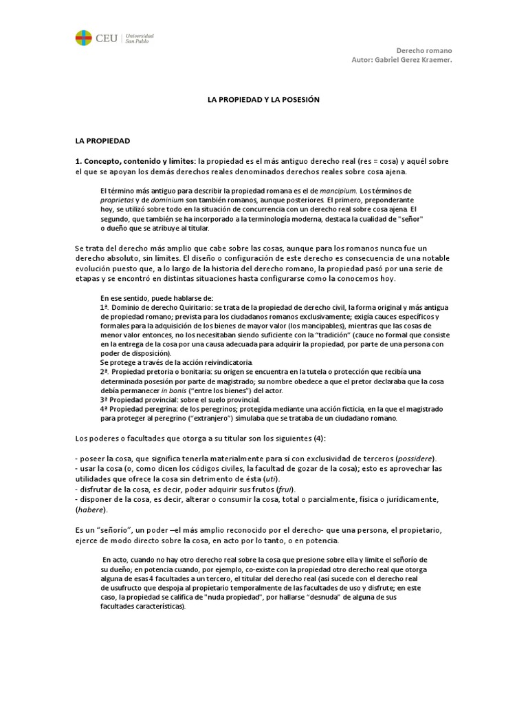 Propiedad y Posesión en Roma | PDF | Posesión (Ley) | Propiedad