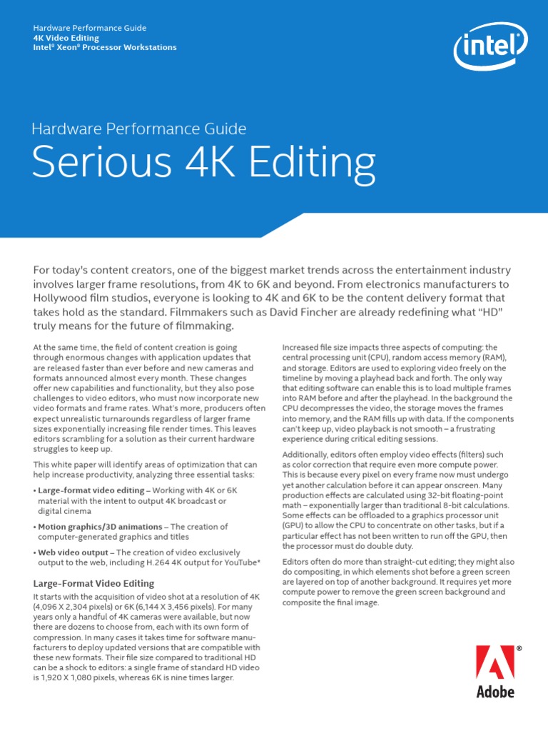 Workstation Adobe 4k Guide | PDF | Graphics Processing Unit | Random Access Memory