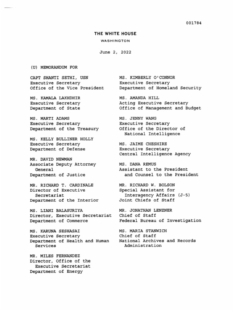 National Security Council Memo On Reviewing The National Security ...