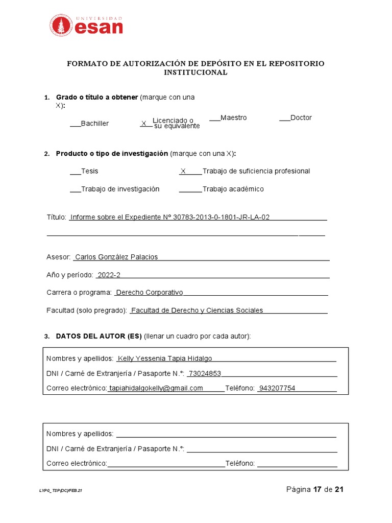 Formato de Repositorio Con Firma - Kelly Tapia | PDF | Derecho