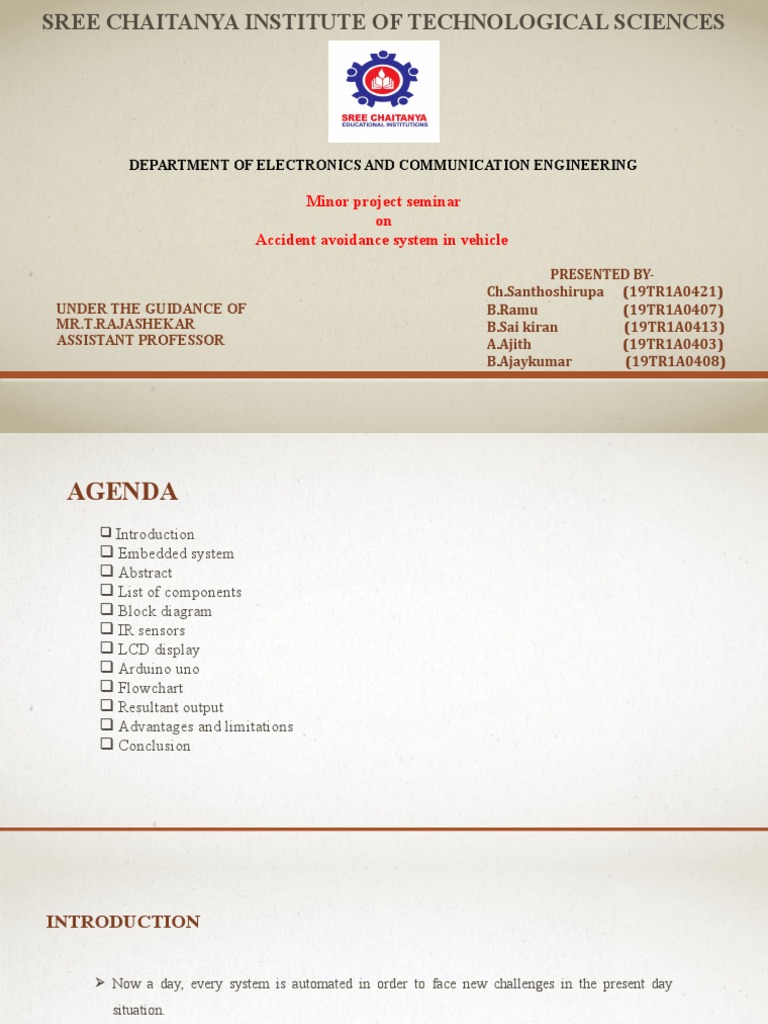 Minor Project Seminar on Accident Avoidance System in Vehicle Using ...