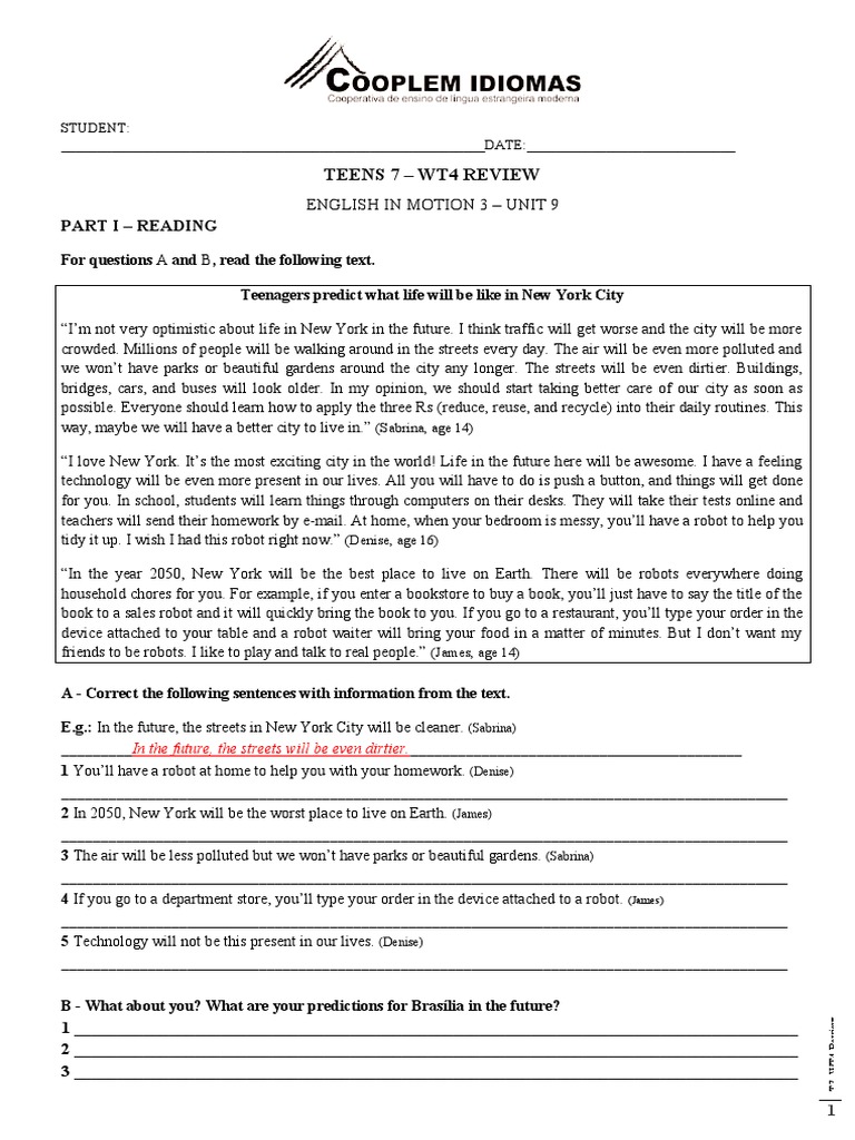 T7 WT4 Review - Unit 9 (With Answers) | PDF