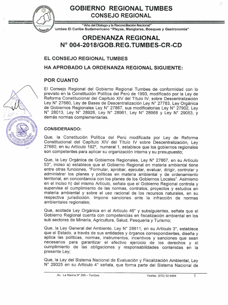 Ordenanza Regional 004 2018 | PDF