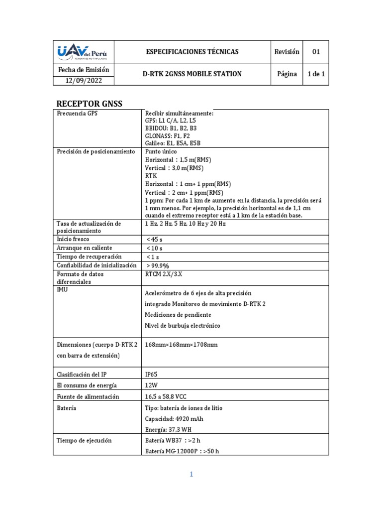 Especificaciones Tecnicas D-RTK 2 | PDF | Ingeniería Informática | Ingeniería en telecomunicaciones