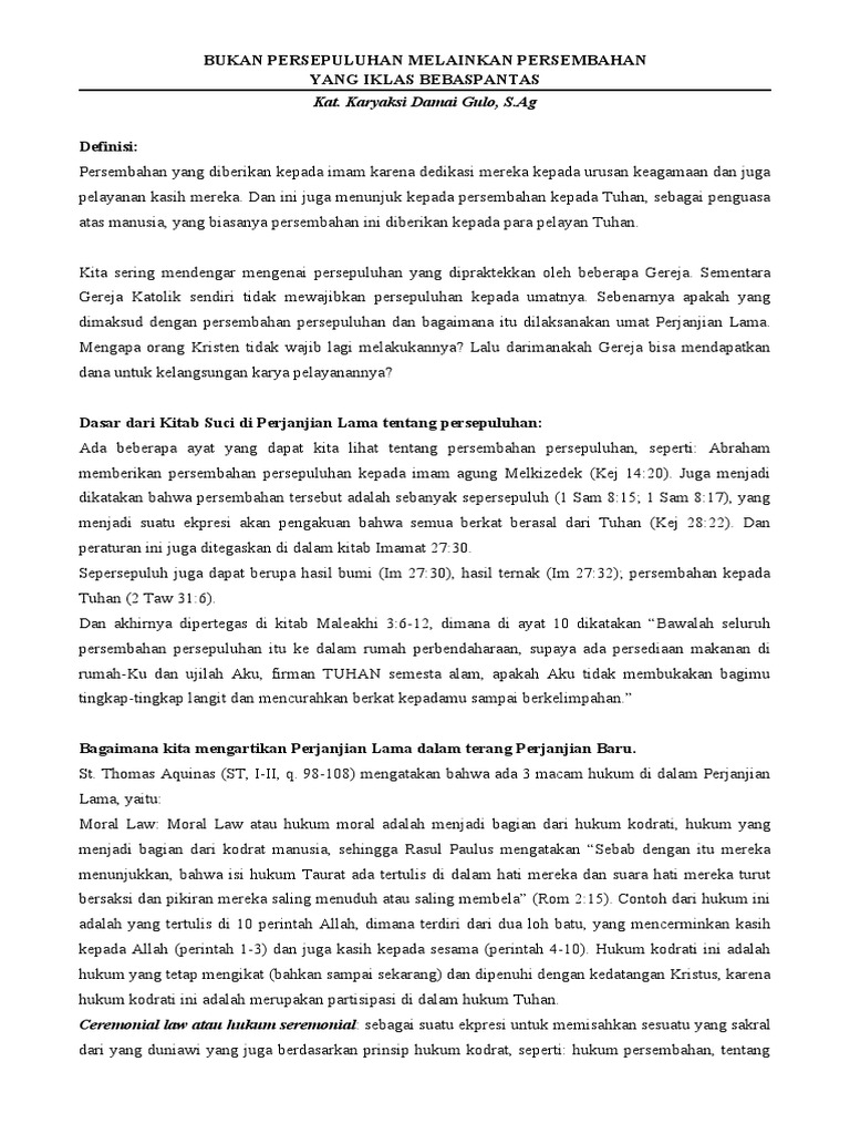 Persembahan dan Persepuluhan dalam Katolik | PDF