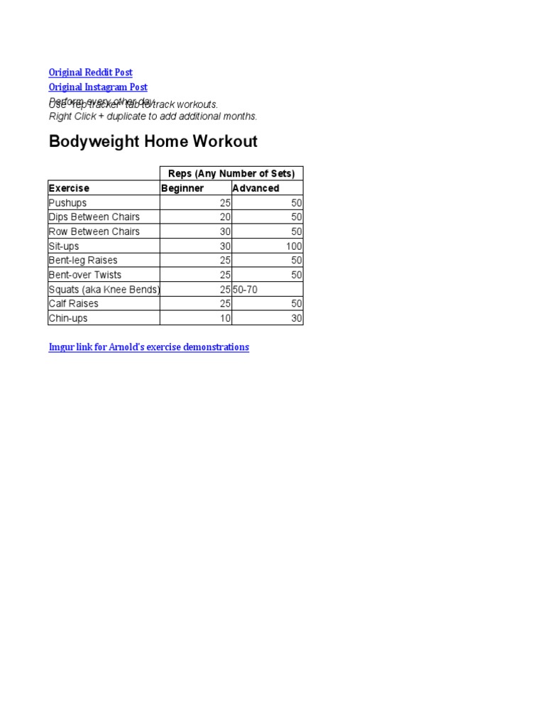 Arnold Schwarzenegger Beginner Bodyweight Plan | PDF