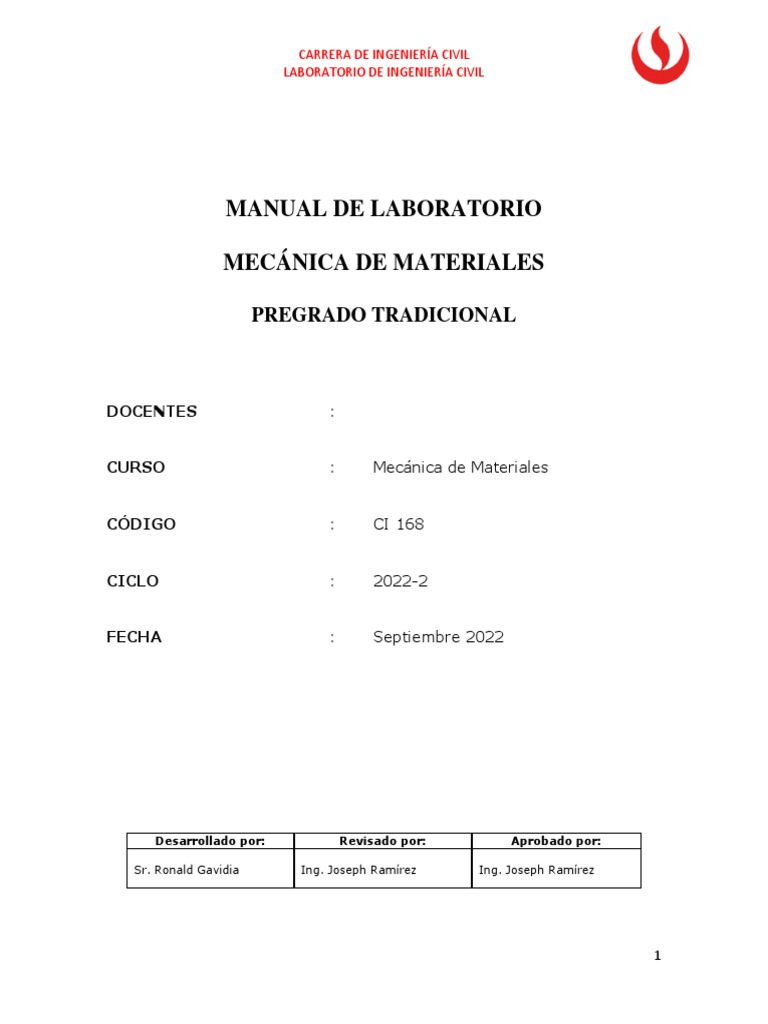 Manual de Mecánica de Materiales 2022-2 v02 | PDF | Deformación (ingeniería) | Elasticidad (Física)