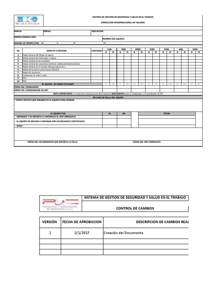 FT-SGSST.40 Inspeccion Preoperacion de Taladro | PDF | Bienes ... FT-SGSST.40 Inspeccion Preoperacion de Taladro | PDF | Bienes ...