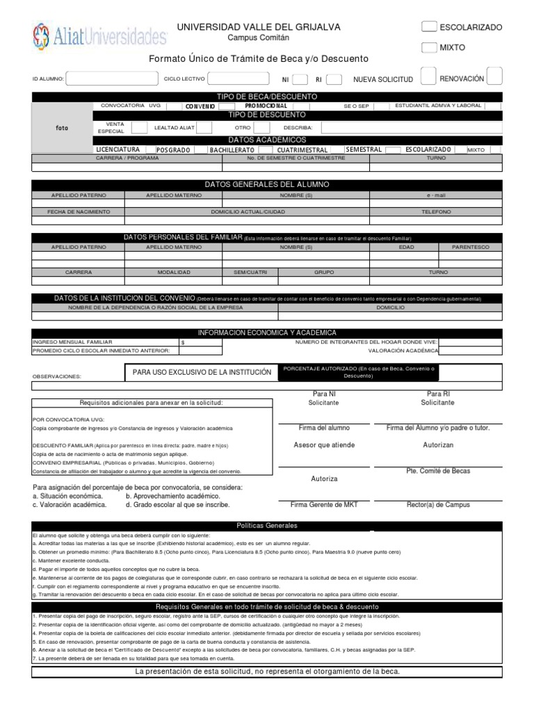 1 Formato de Tramite de Beca - Descuento 23-01 | PDF | Titulo academico