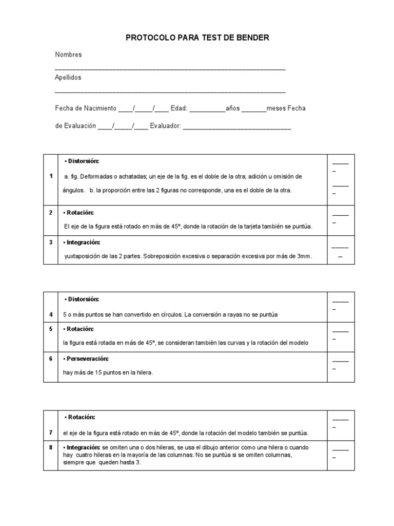 Protocolo para Test de Bender | PDF | Rotación | Geometría