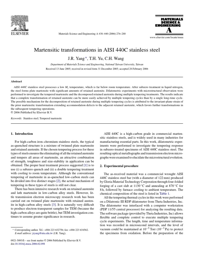 Martensitic Transformation in AISI 440C Stainless Steel | PDF | Steel ...
