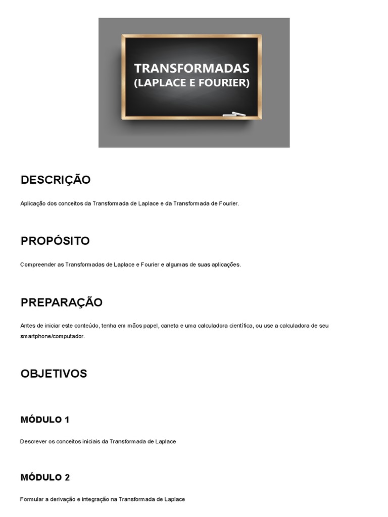 Transformadas (Laplace e Fourier) | PDF | Transformada de Laplace | Transformada de Fourier