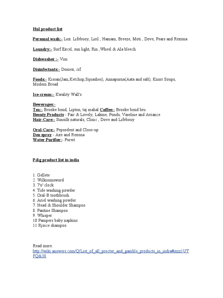Hul Product List | PDF | Personal Hygiene Products | Unilever