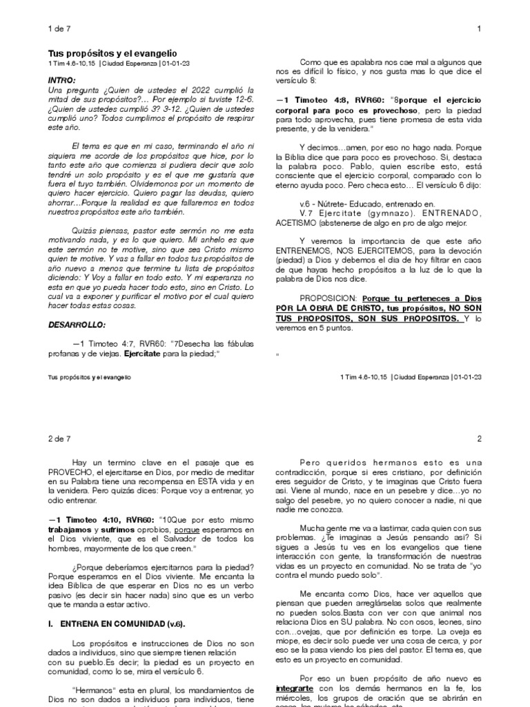 1 Tim 4.6-10,15 - Tus Propositos y El Evangelio. | Descargar gratis PDF | Cristo (título) | Dios