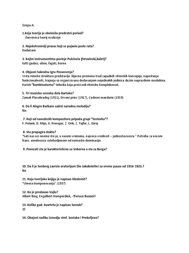 ISTORIJA MUZIKE 5 Pitanja Za Kolokvijum 17.01. 1 1 | PDF