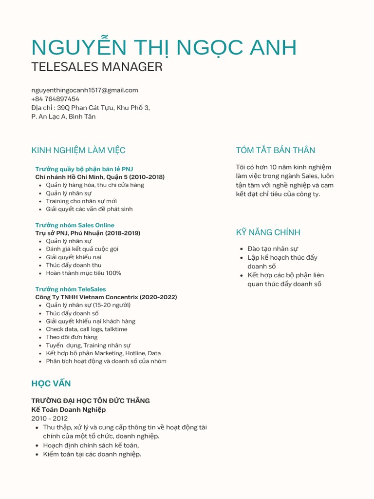 Nguyen Thi Ngoc Anh - Sales Manager | PDF