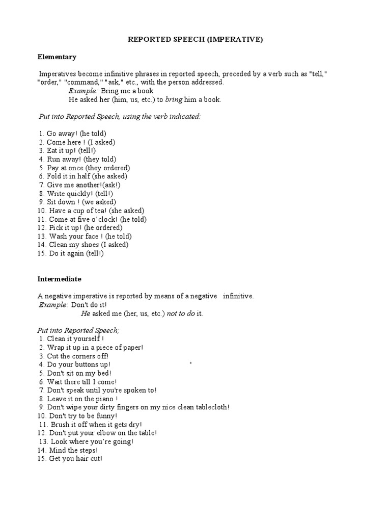 Im4h Reported Speech Imperative Questions Statements Elementary To ...
