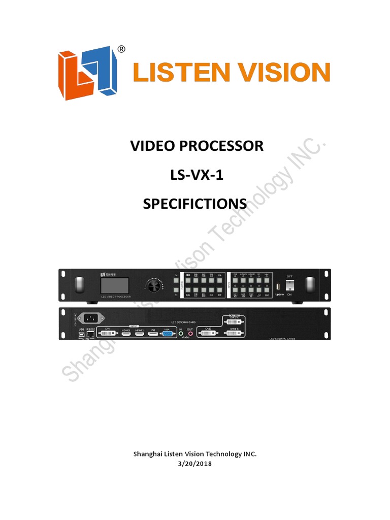 LS-VXP1000 Video Processor Specs | PDF | Hdmi | Media Formats