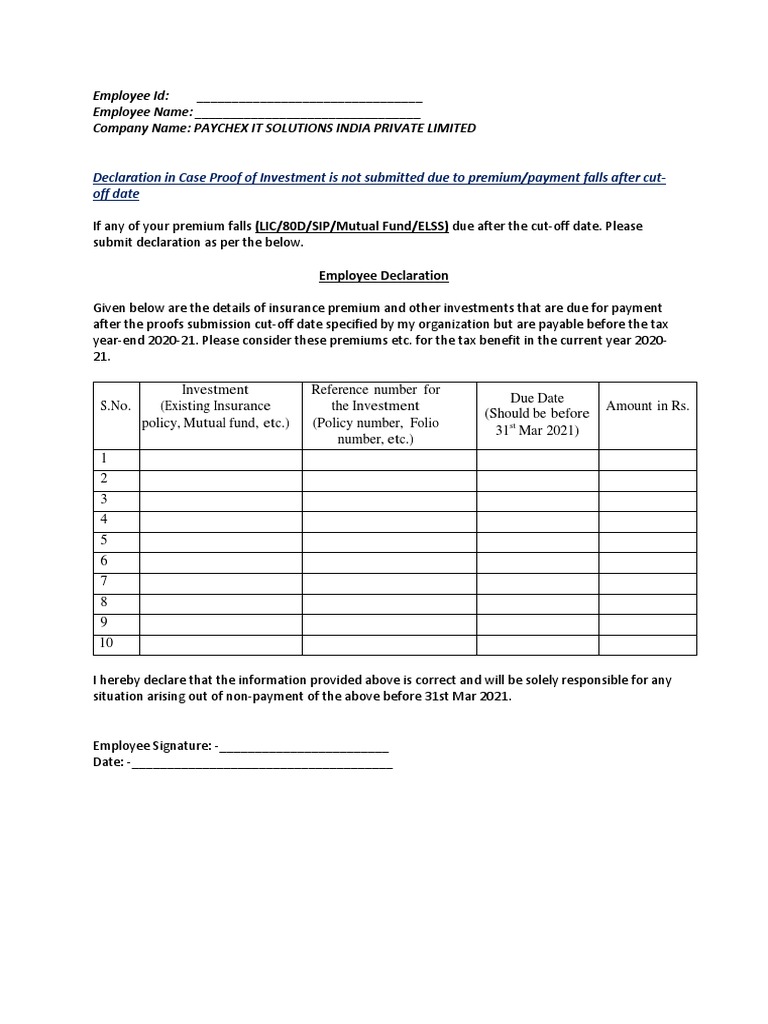 Future Payment Declaration | PDF