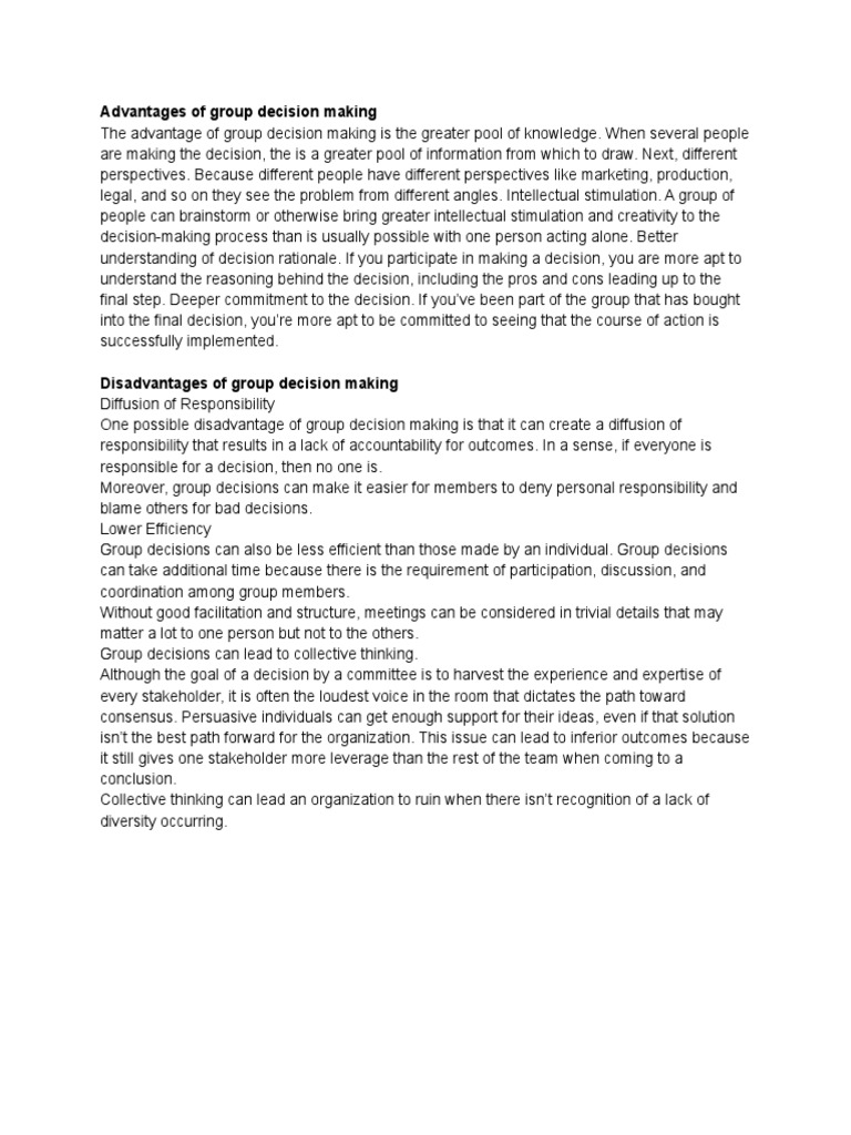 The Advantages and Disadvantages of Group Decision Making | PDF