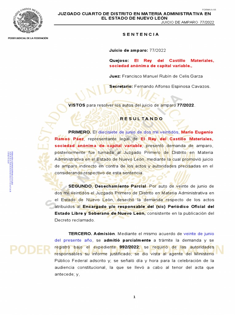 Sentencia de Amparo Contra Multa de Transito en Monterrey, Nuevo Leon Por Carga Pesada | PDF ...