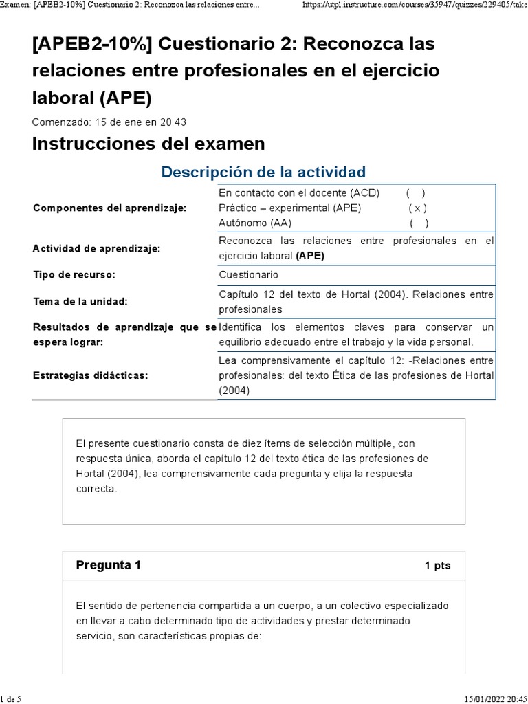 Relaciones Profesionales en el Trabajo | PDF | Prueba (evaluación ...